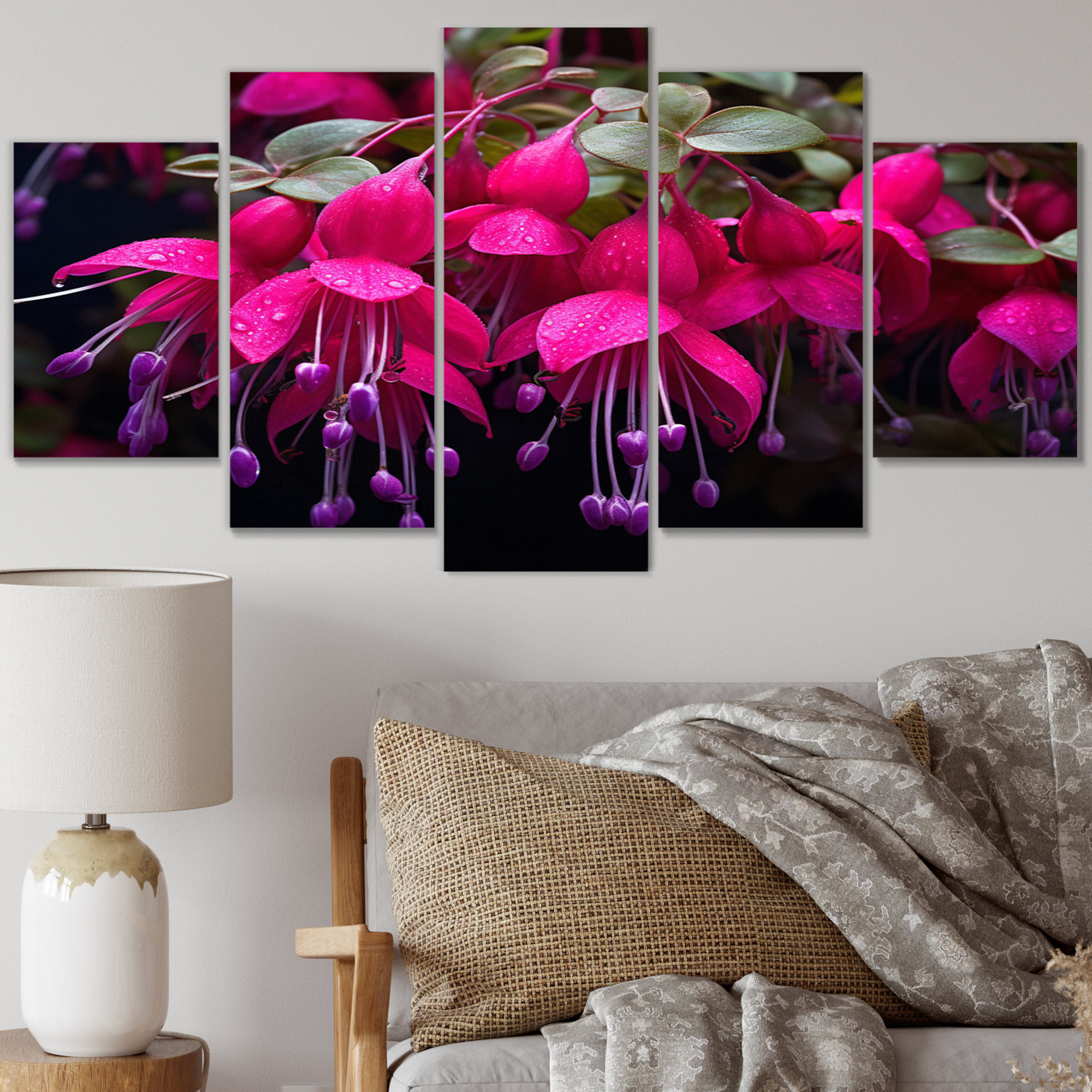 Design Art Fuschia Vivacious Flowers II - Floral Wall Art Living Room ...