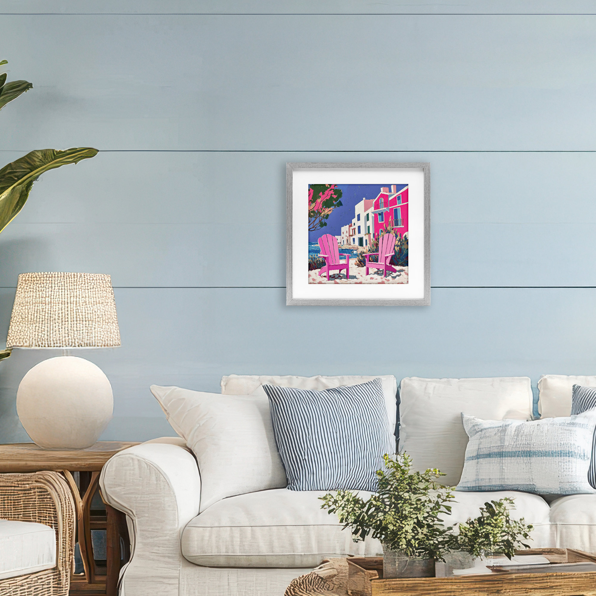 Highland Dunes Beach Chair Meetup in Pink Framed Print Under Glass ...