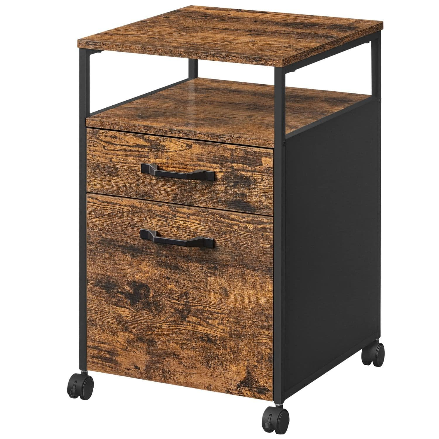 17 Stories File Cabinet with wheels, 2 drawers and open shelf, mobile ...