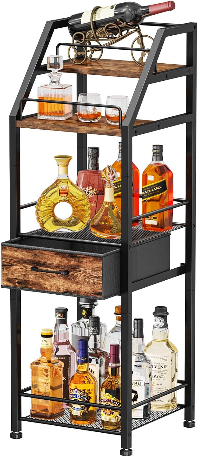 AMIPOR Wine Rack Freestanding Floor - 4-Tier Stepped Liquor Cabinet Bar ...