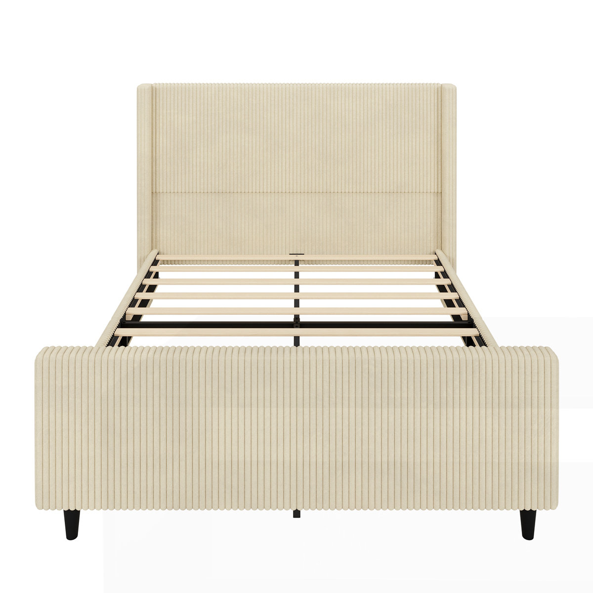 Mercer41 Corduroy Upholstered Bed Frame with Vertical Stripe Wingback ...