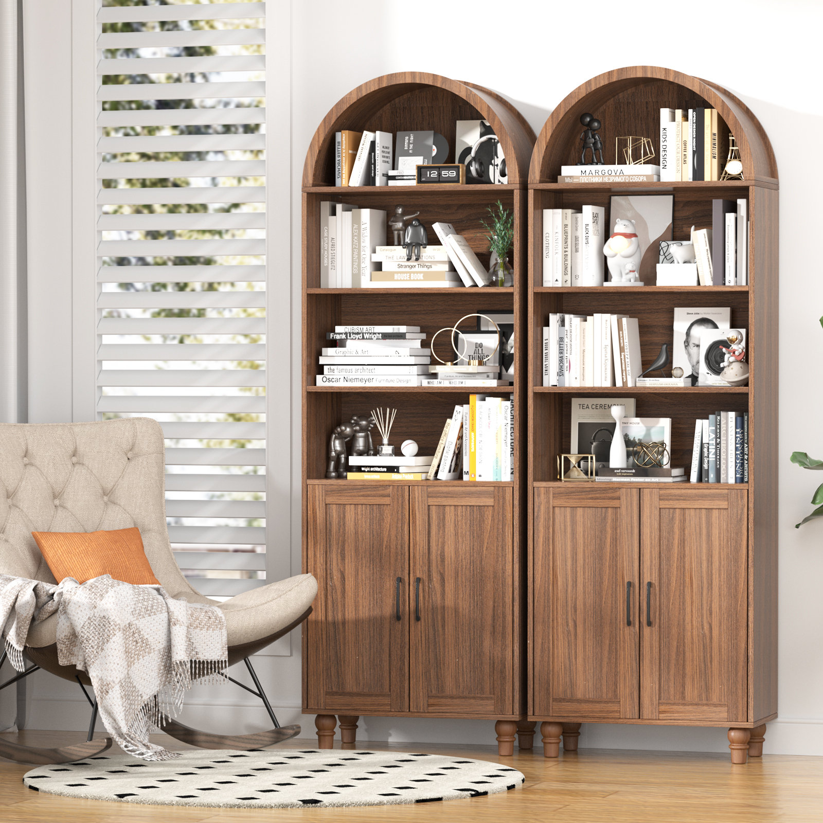 Alcott Hill® Storage Bookcase-Set Of 2, Arched Bookcase With Doors ...