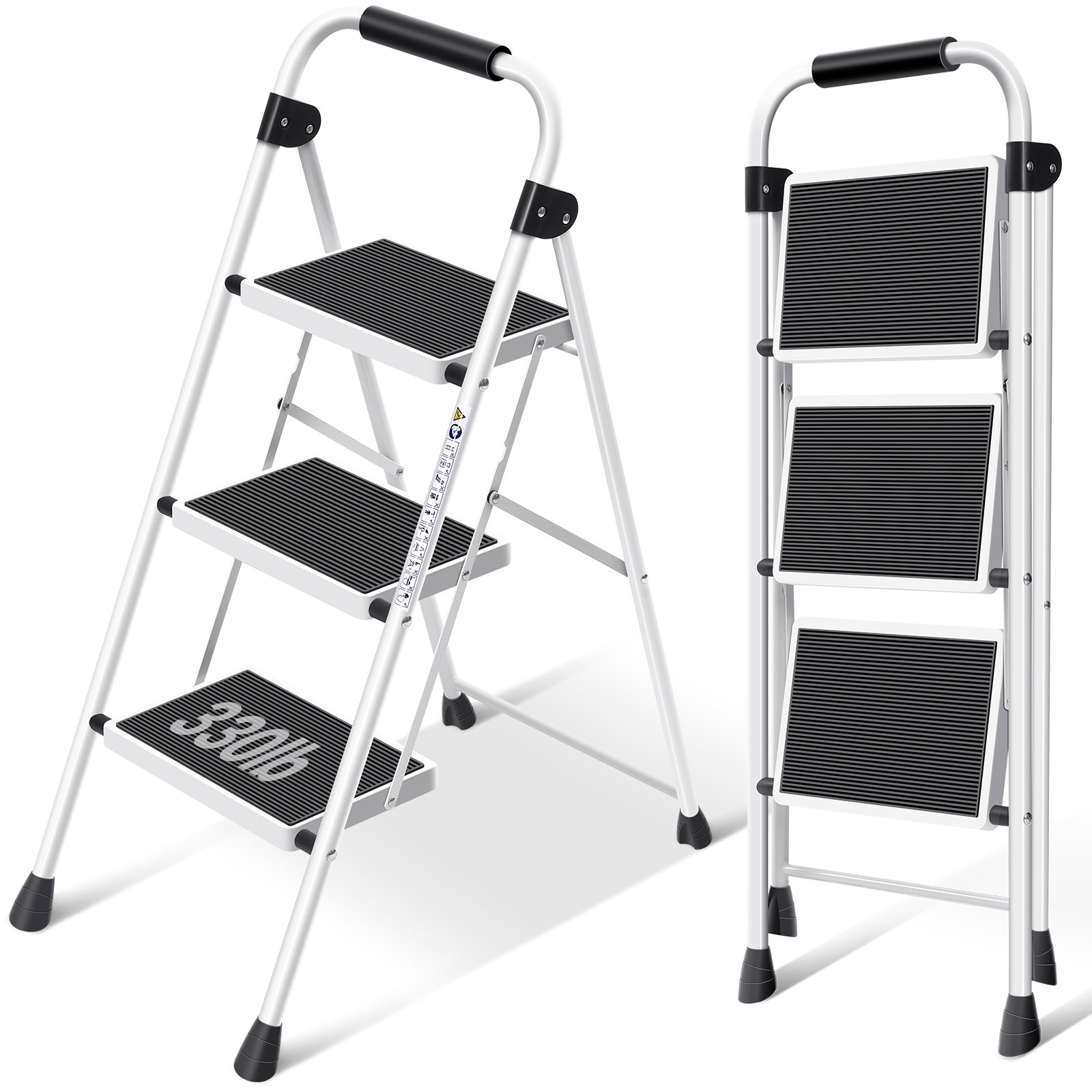 WFX Utility™ 3 Step Ladder Folding Stool Heavy Duty Metal Step Ladder ...
