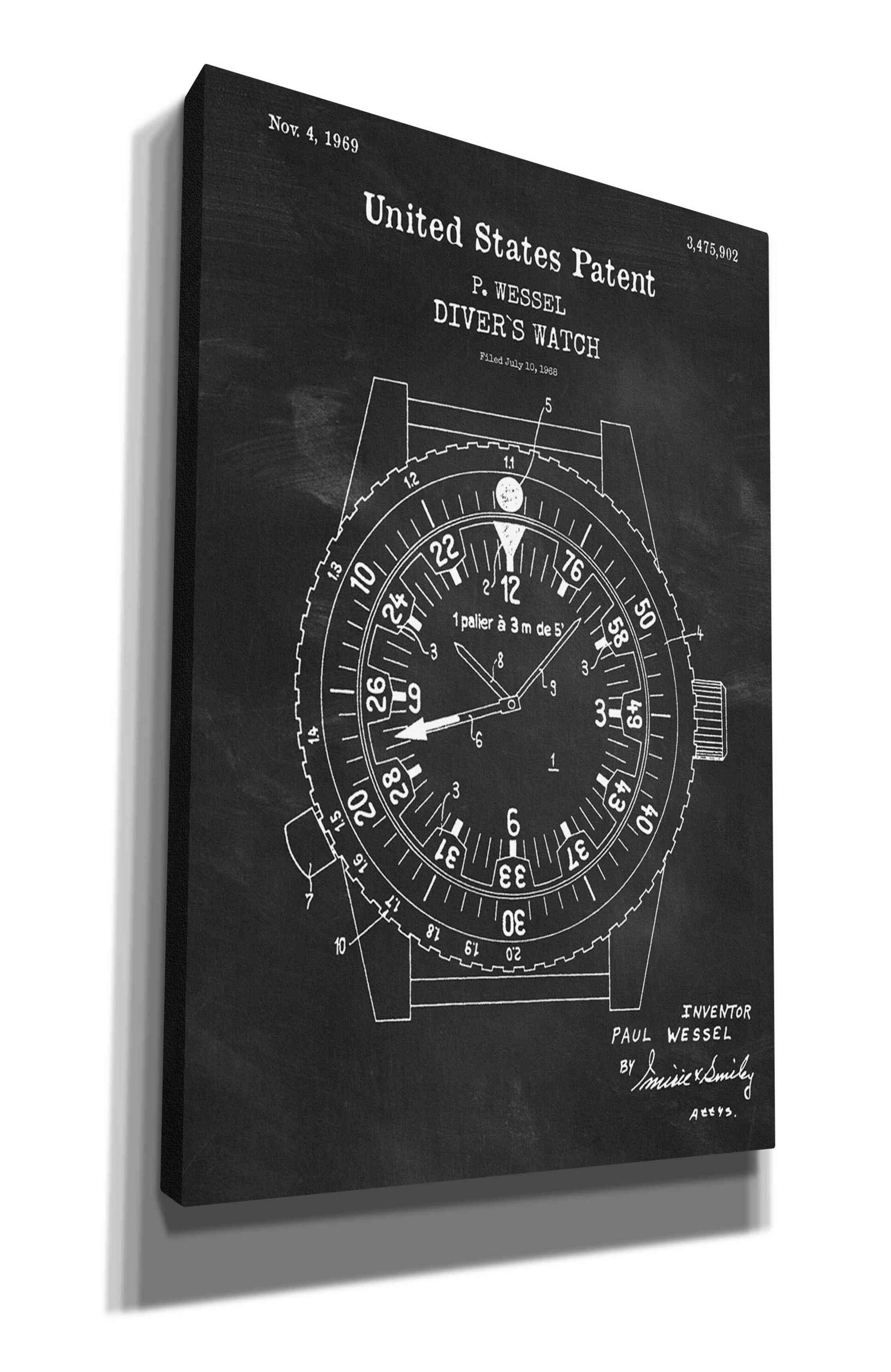 Williston Forge Diver's Watch Blueprint Patent Chalkboard On Canvas ...
