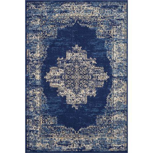 Bungalow Rose Burnie Performance Blue/White Rug & Reviews | Wayfair