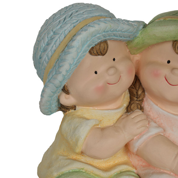 Alpine 20"H Boy and Girl with Umbrella Garden Statue | Wayfair