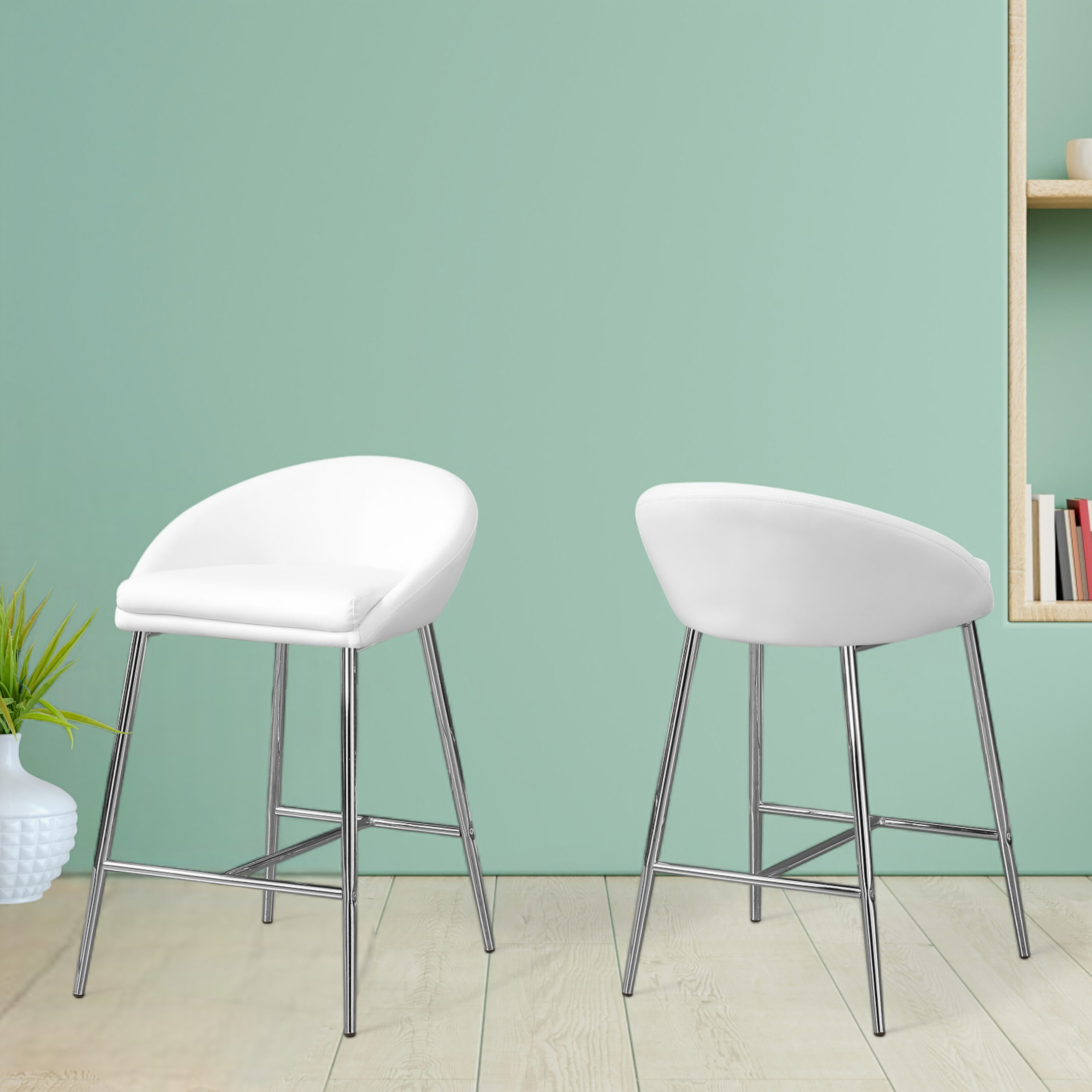 Brayden Studio® Lester Chrome/White Bar Stool Set of 2 | Wayfair