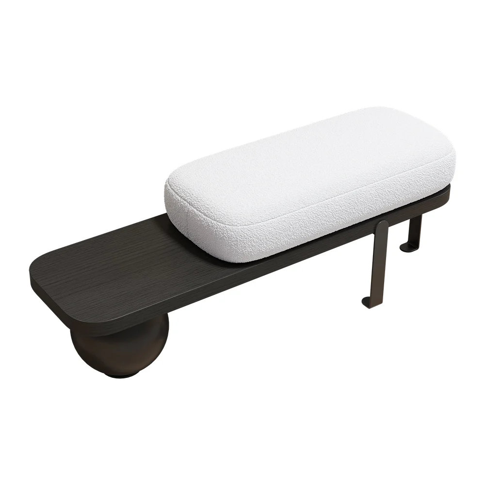 Everly Quinn Wooden Entryway Bench Boucle Upholstered with Abstract ...