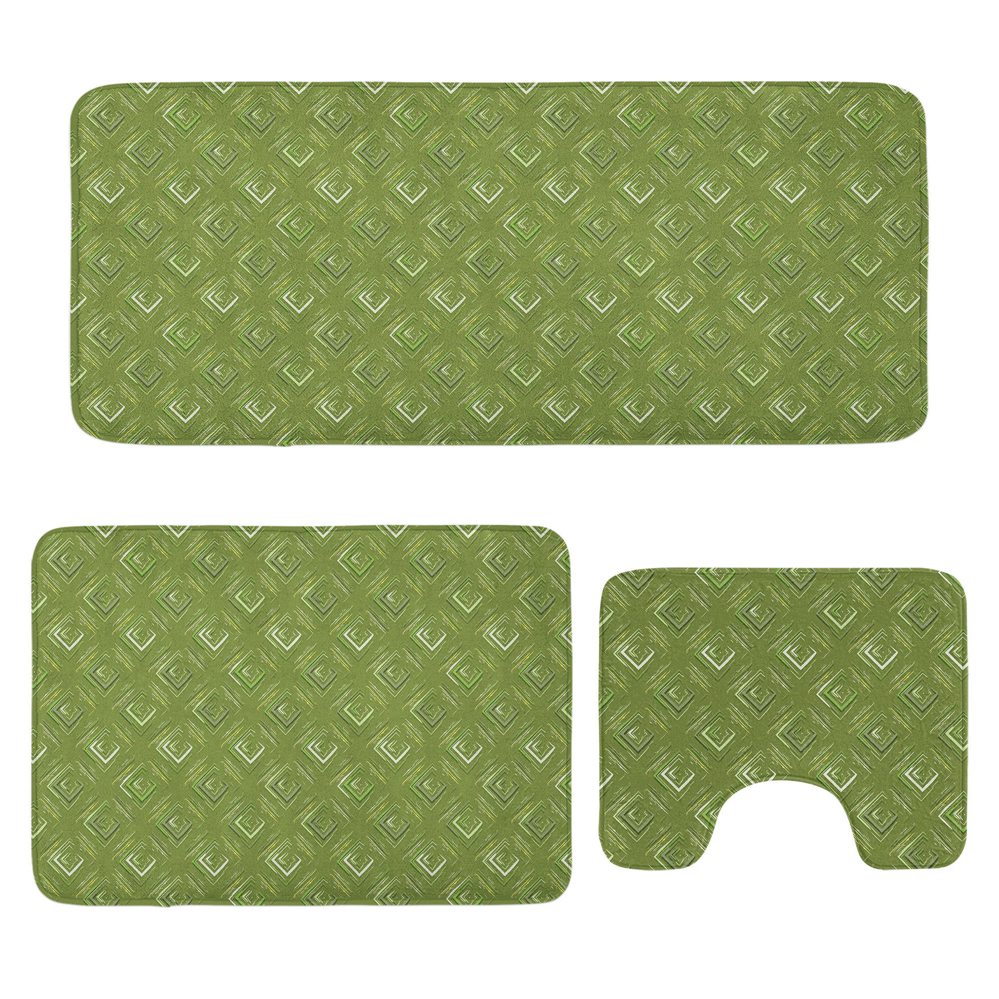 East Urban Home Olive Green Bathroom Rug Set 3 Pieces U-Shape ...