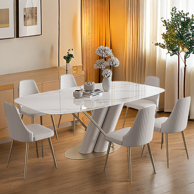 PULOSK Sintered Stone + Steel White Rectangular Dining Table | Wayfair