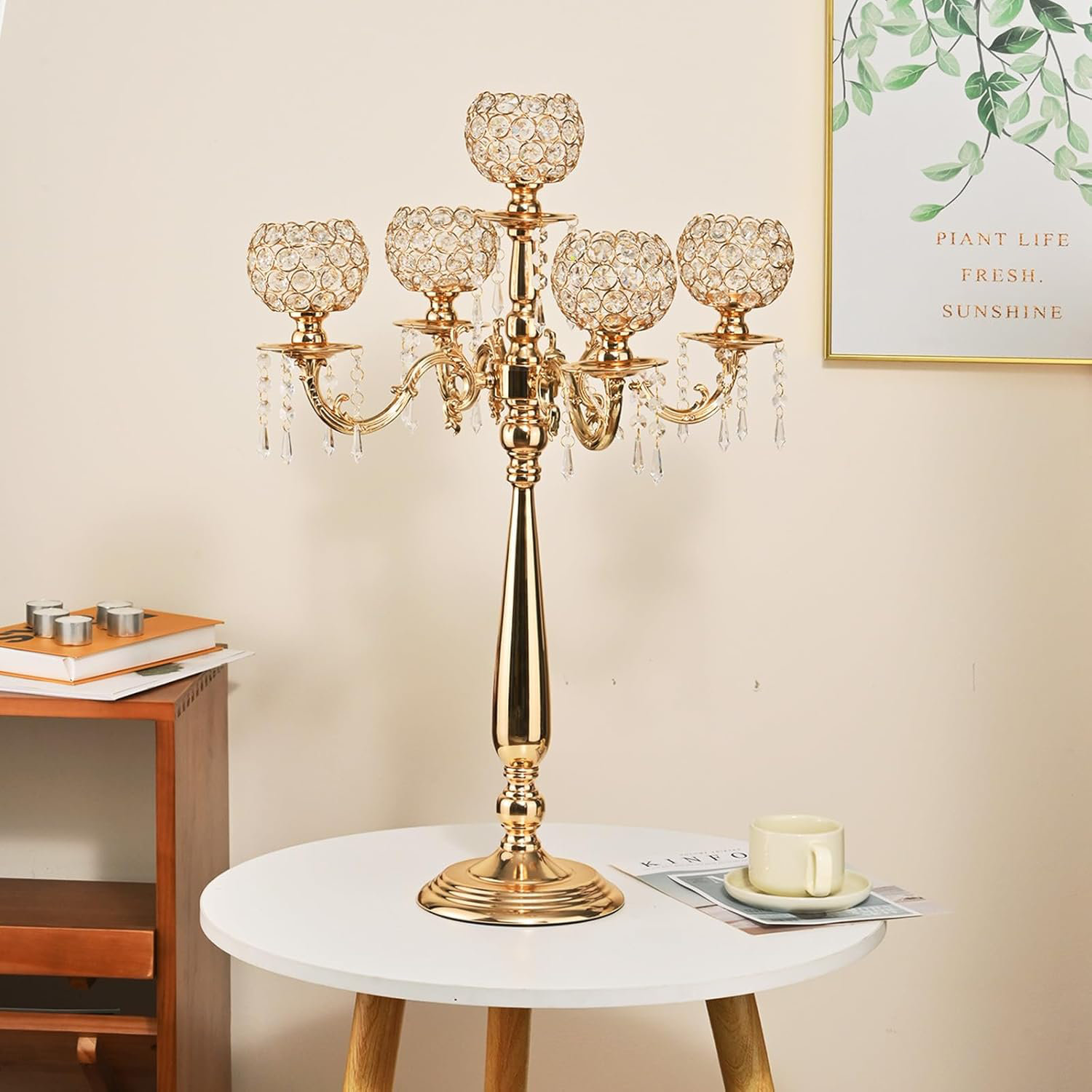 House of Hampton® 5 Arm Gold Crystal Candelabra Centerpieces For ...