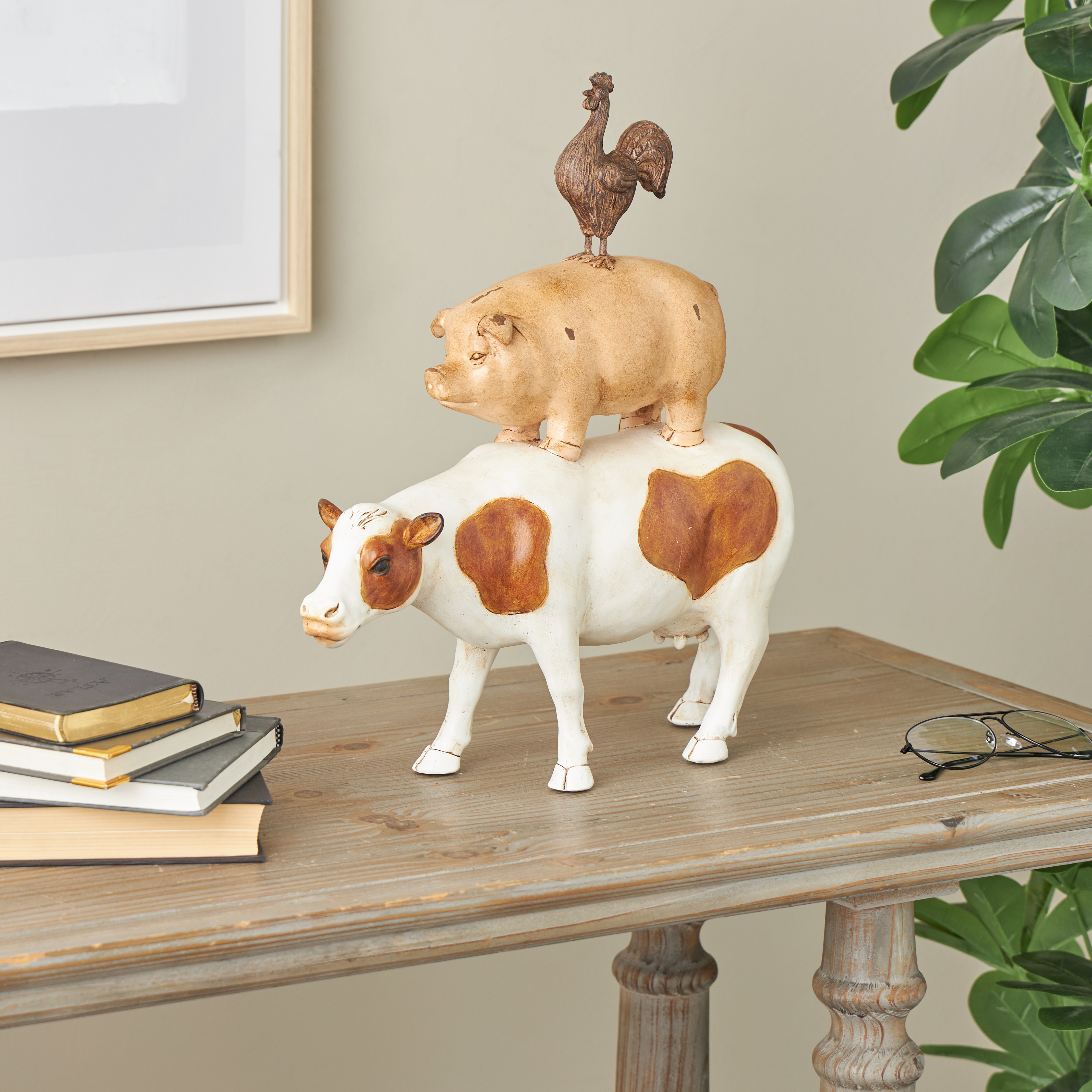 August Grove Cole And Grey Resin Stacked Farm Animals Decorative ...