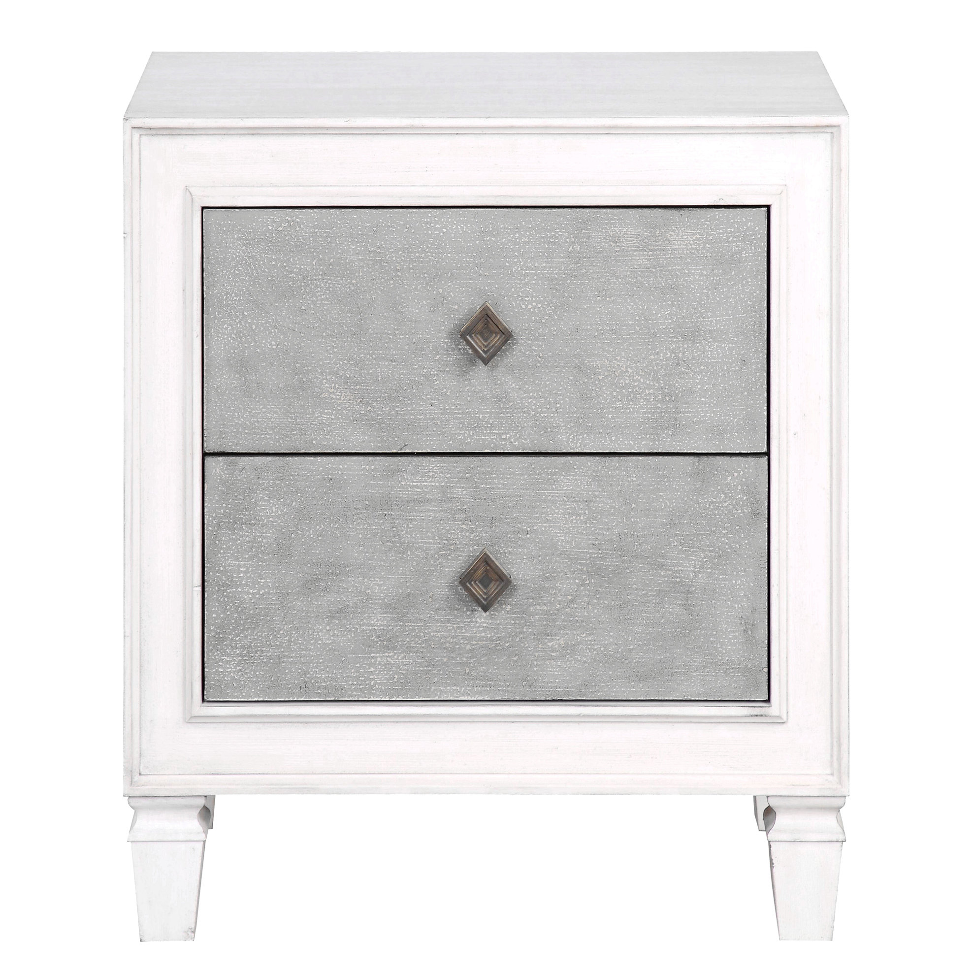 17 Stories Rustic Grey And Weathered White 2 Drawers Nightstand | Wayfair