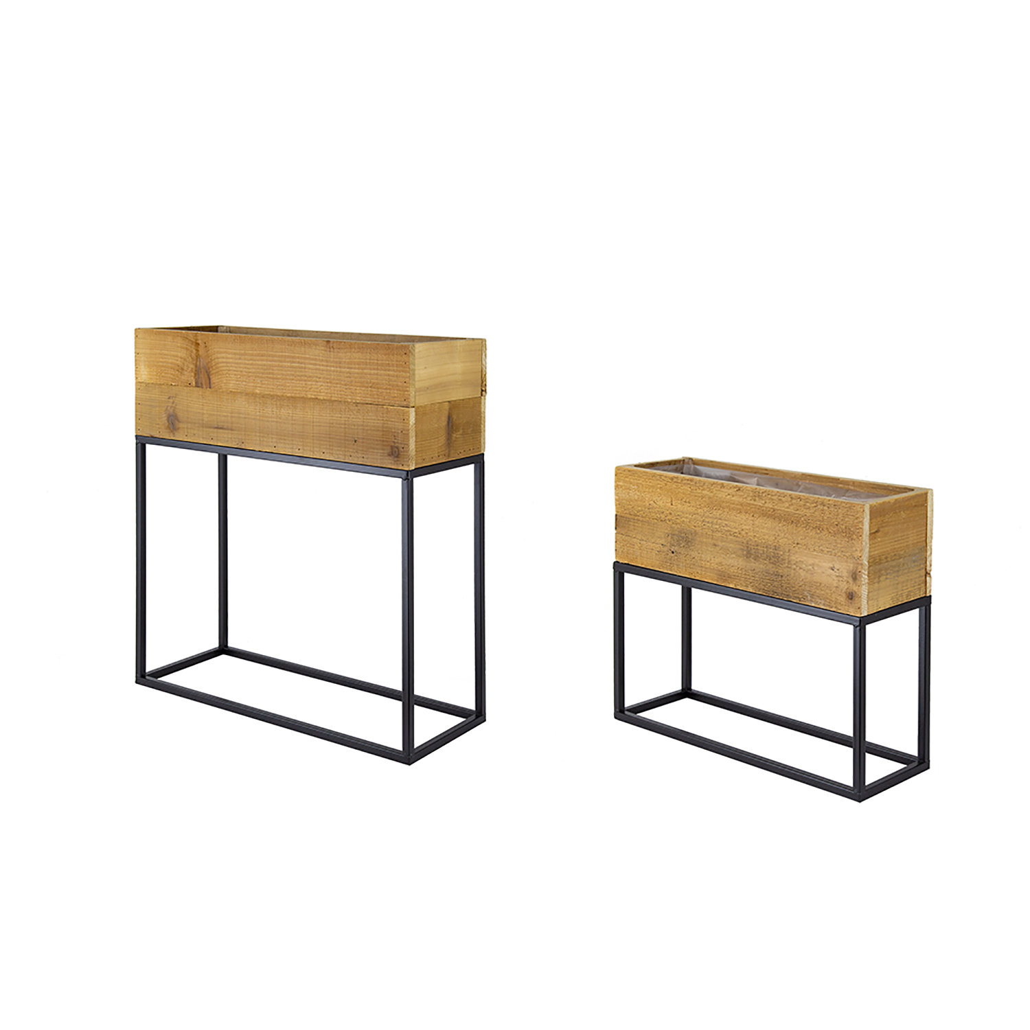 A&B Home Reclaimed Wooden Box With Black Iron Stand - Set of 2 - Large ...