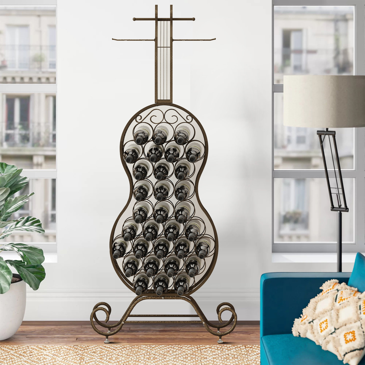 Lark Manor™ Vintage industrial style cello shape iron wine rack with ...