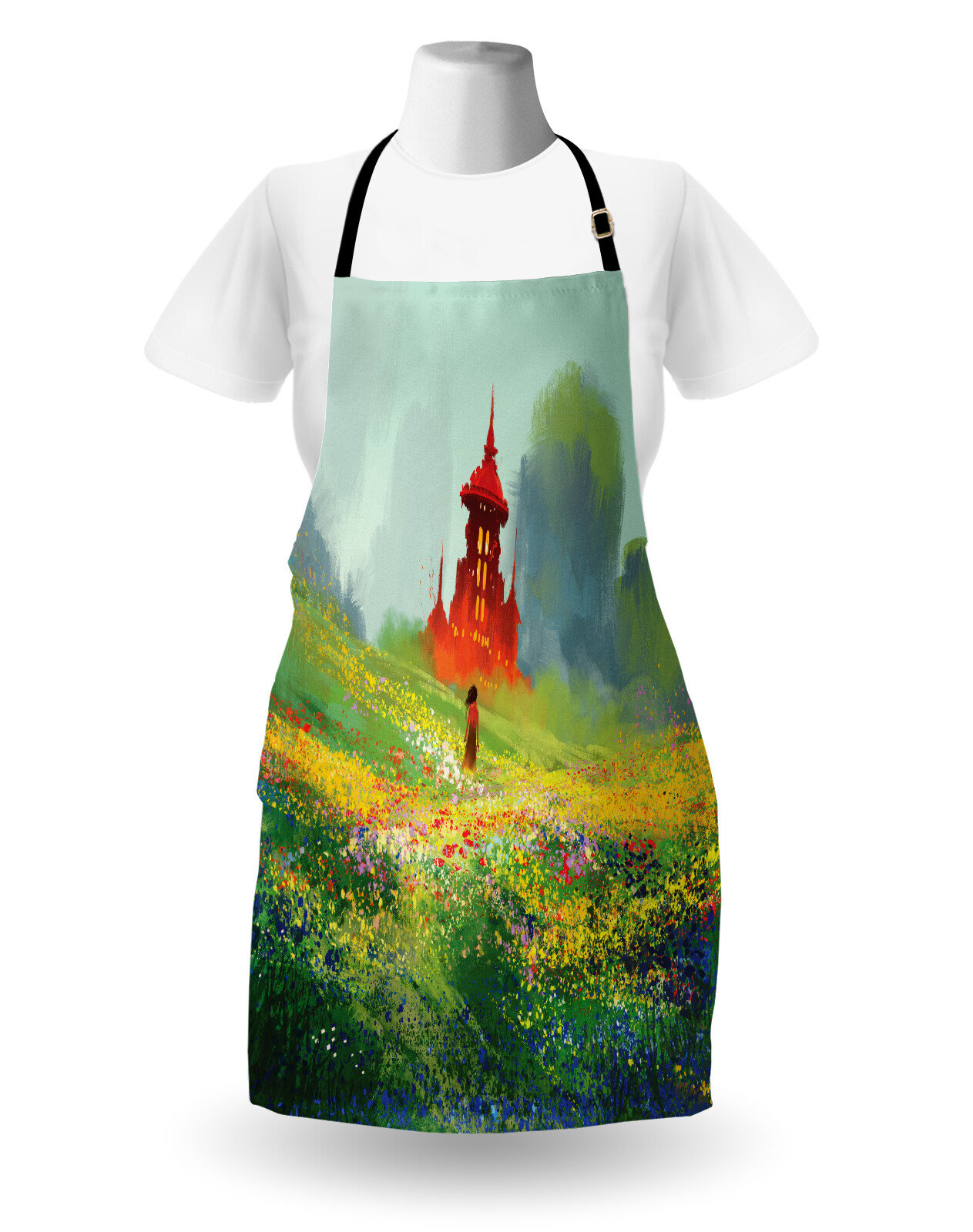 East Urban Home Landscape Apron Unisex, Flower Scary Castle, Adult Size ...