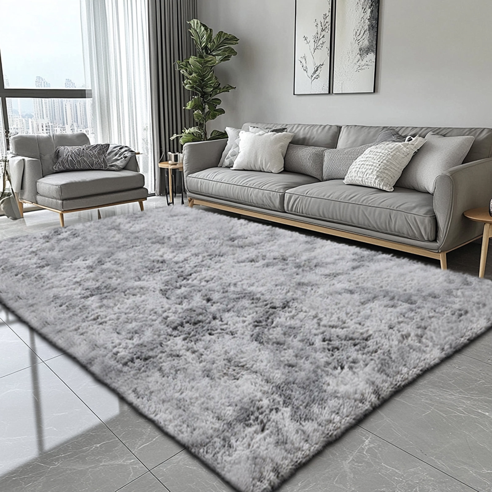 GERBIT Tie Dye Light Gray Carpet, Super Fluffy, Soft and Thick Living ...