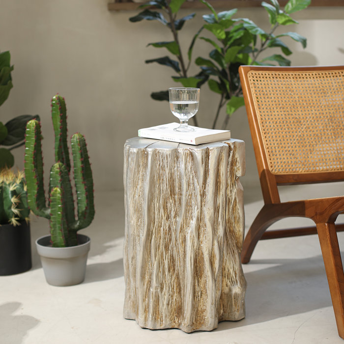 DOWLVN Tree Stump Trunk Side End Table, Faux Wood Patio Table, Garden ...