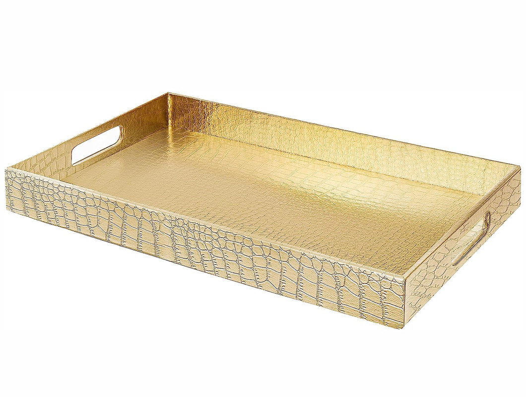 Mercer41 Rectangle Faux Leather Decorative Serving Tray with Handles ...