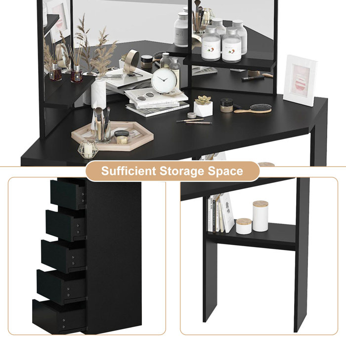 Latitude Run® 44" Wide Vanity Makeup Desk with Mirror, Vanity Desk with ...