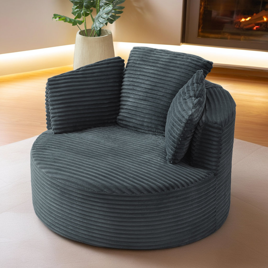Dakota Fields Compressible Corduroy Round Chair – Plush Cushioned ...
