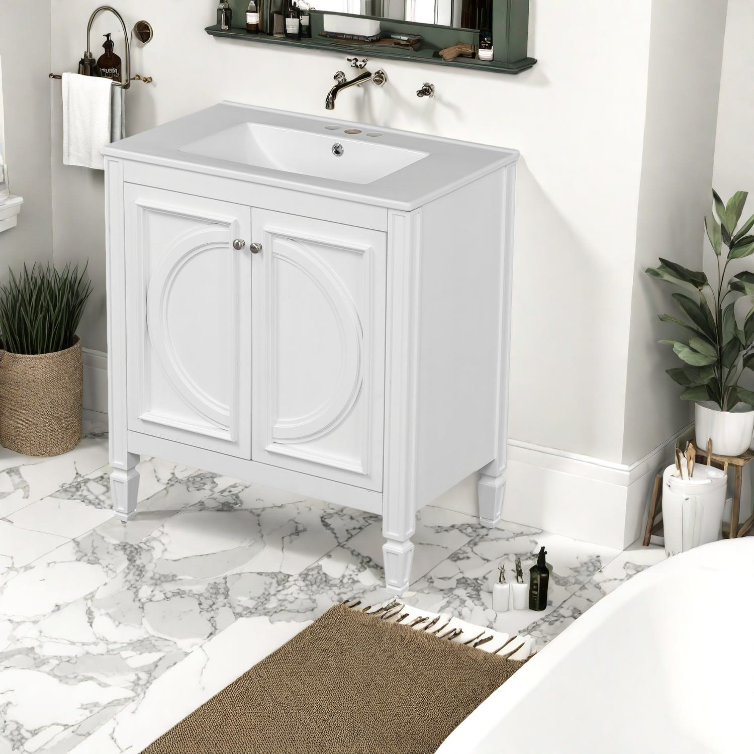 George Oliver Elegant 60" Vanities With Double Ceramic Sink, Solid Wood ...