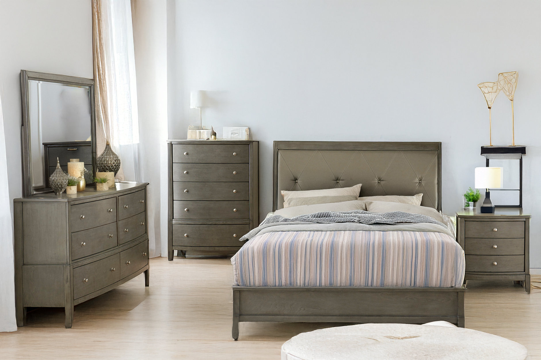 Lark Manor Alessia Cherry Faux Leather Upholstered Tufted Panel Bedroom Set - Wayfair Canada