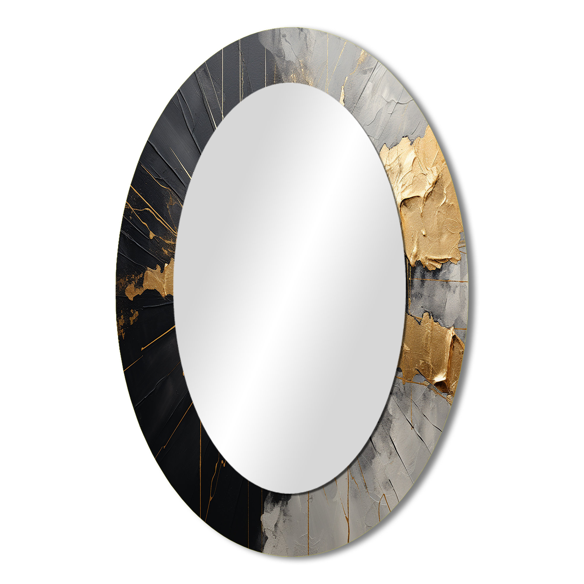 Mercer41 Black And Gold Abstract Meditation I - Large Oval Wall Mirror ...