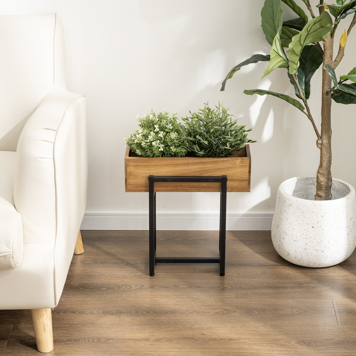 17 Stories 15 Inch Indoor Wood Planter Pot with Black Stand - Wayfair ...