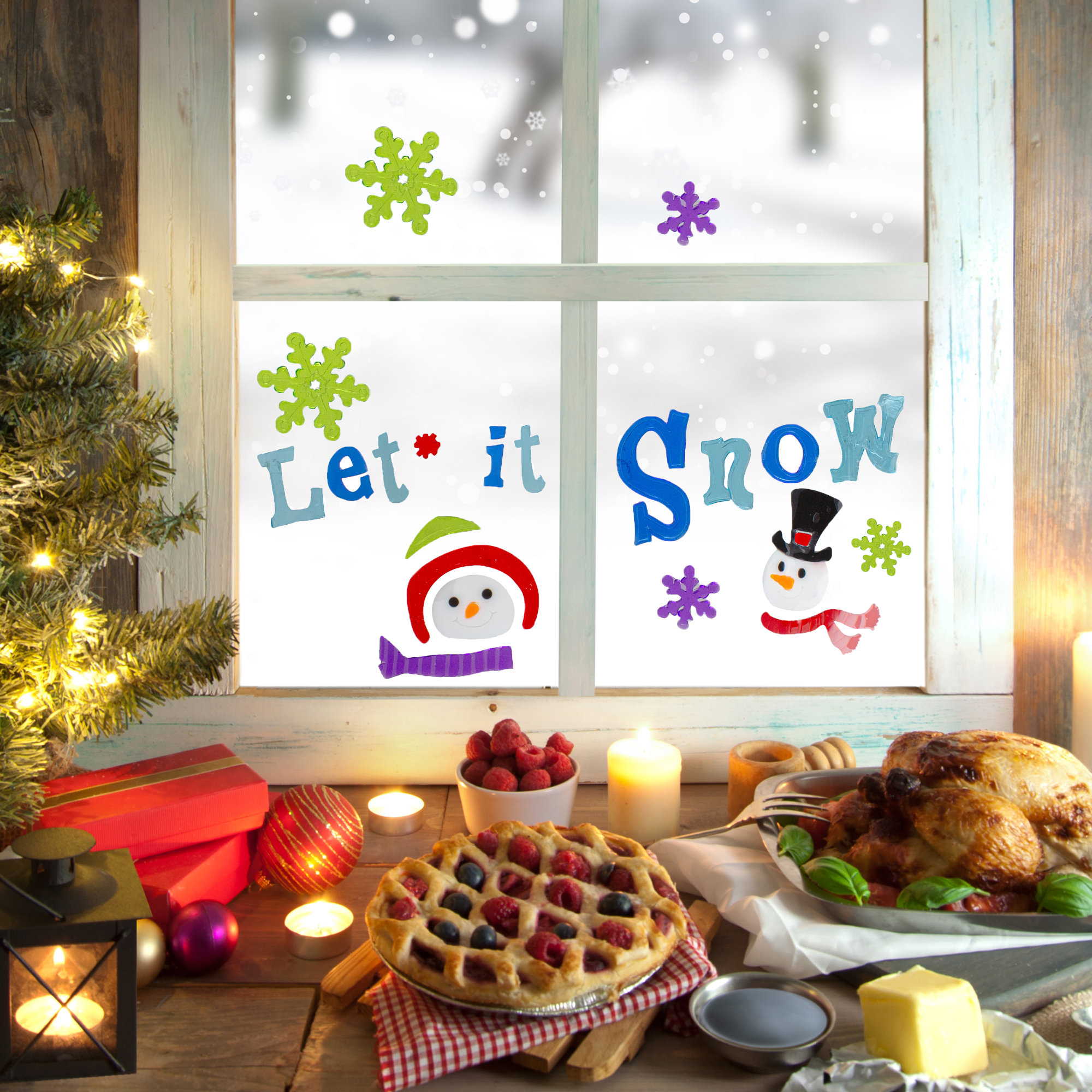 Northlight Seasonal Let It Snow Santa and Snowman Gel Christmas Window ...
