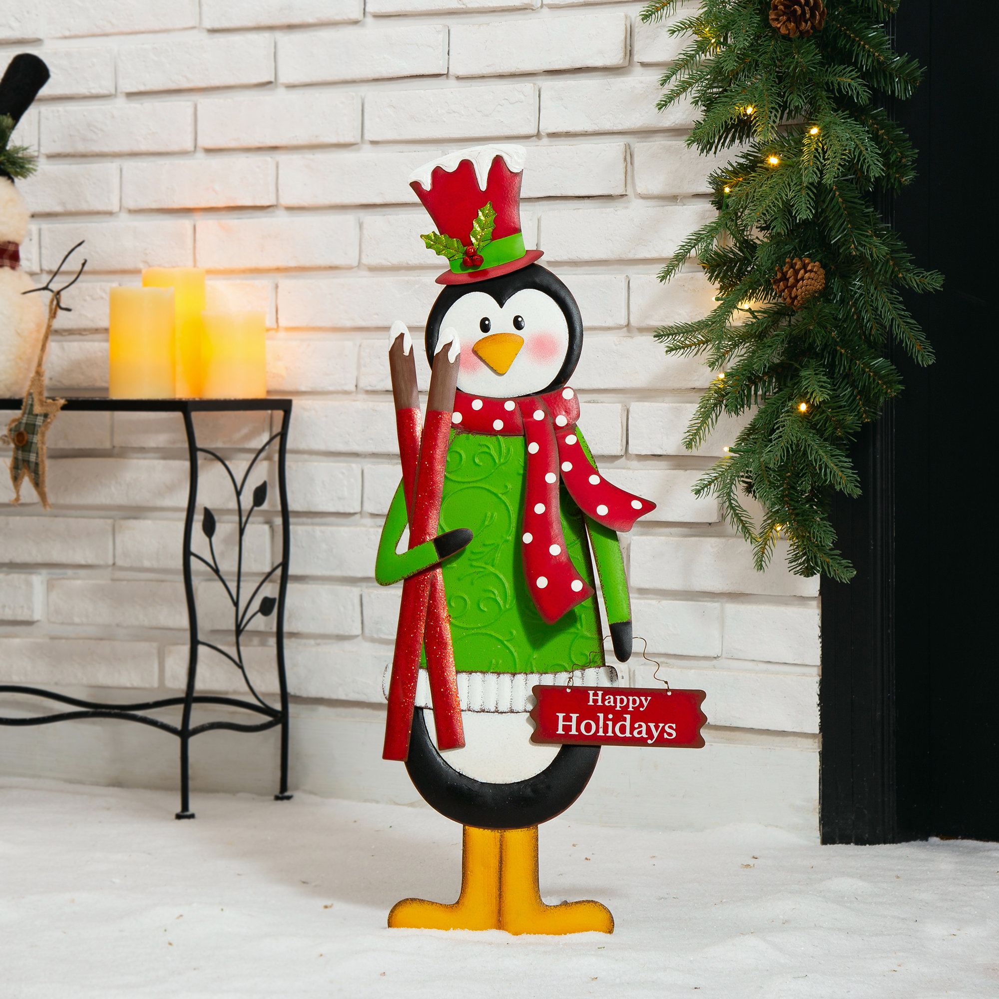 The Holiday Aisle® 36"H Metal Christmas Penguin Yardstake or Standing ...