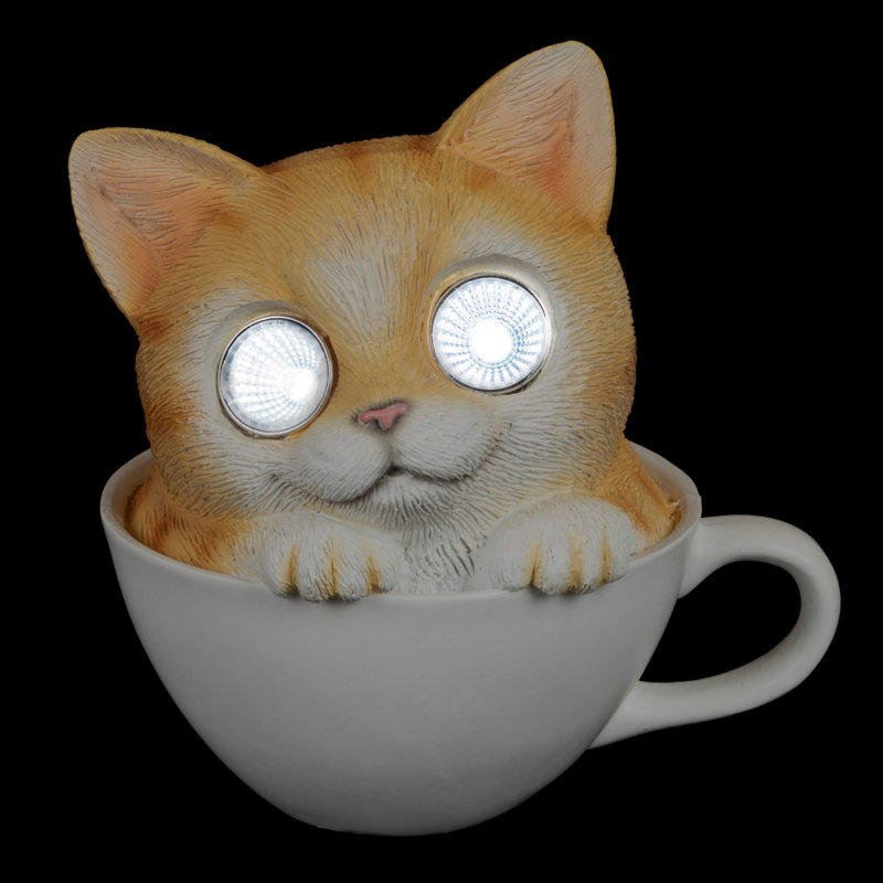 Lark Manor™ Cat In Cup Solar Garden Decorations Figurine | Wayfair