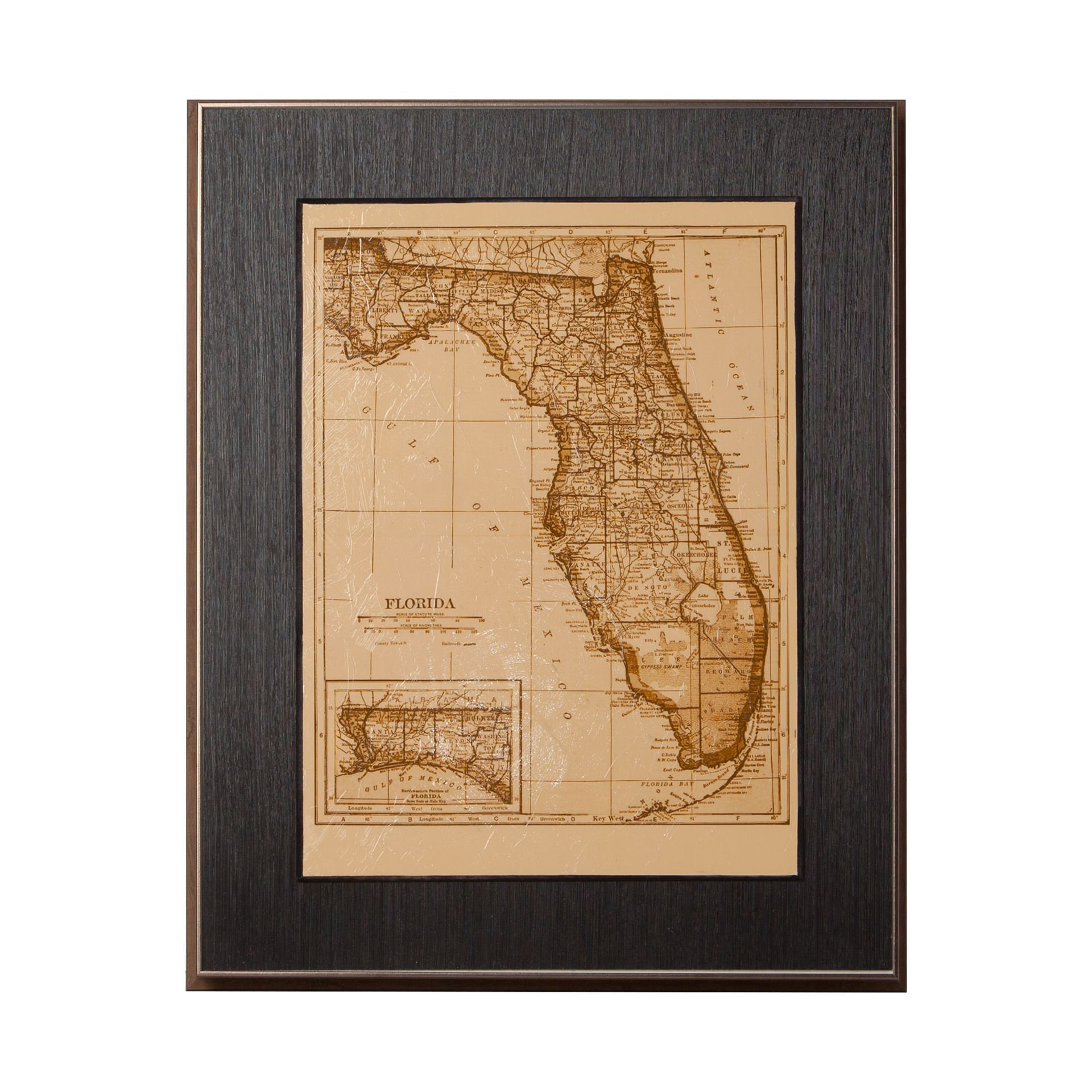 Williston Forge Vintage Florida Map Framed On Paper Print | Wayfair