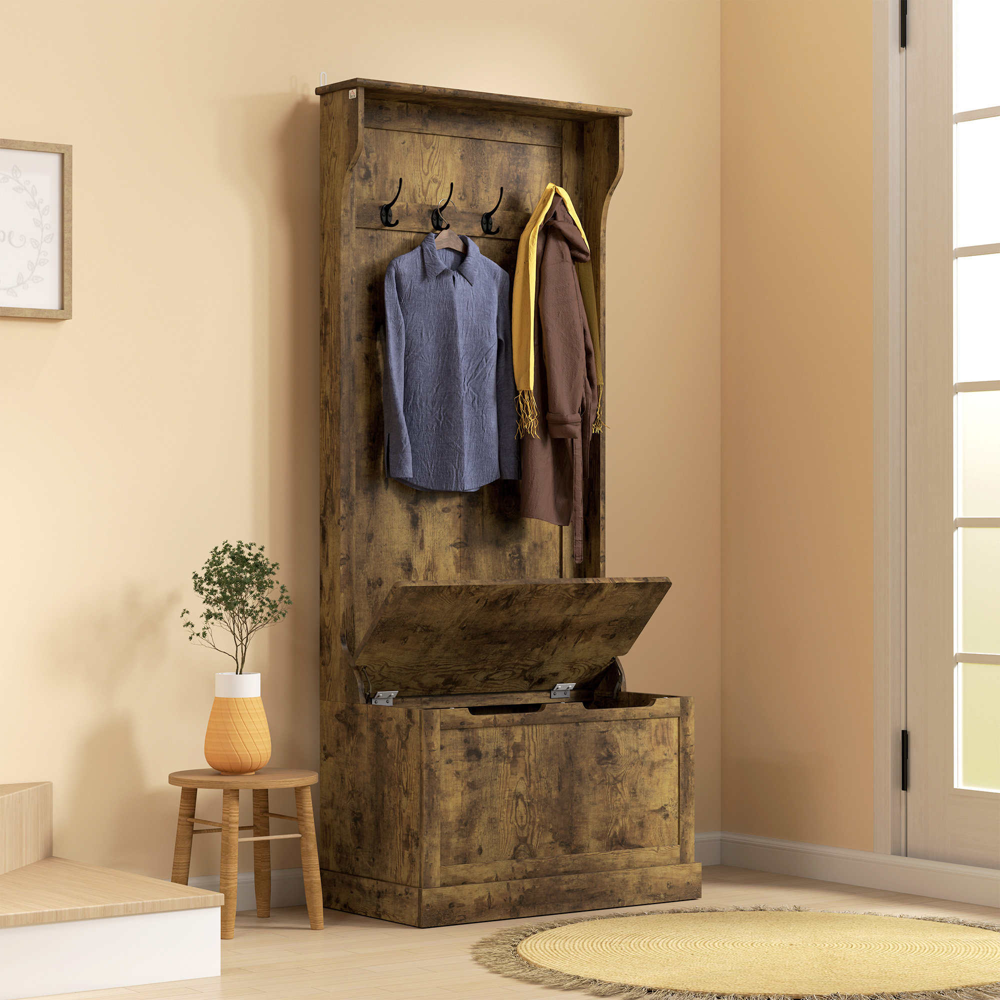 Lark Manor™ Amonta Hall Tree with Bench and Shoe Storage 28" 3-In-1 ...