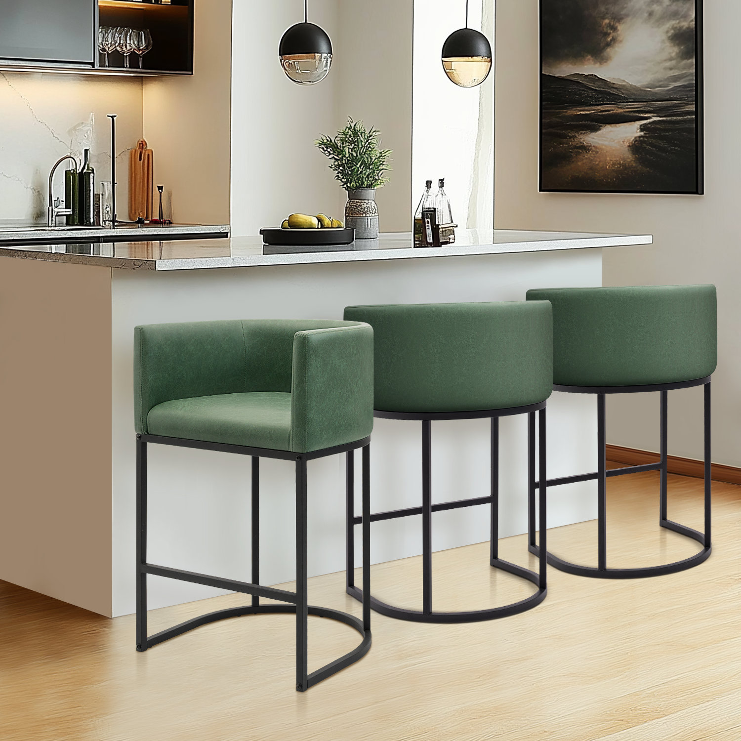 Hokku Designs Pu Leather Counter Stool Barrel Counter Height Stools Set ...