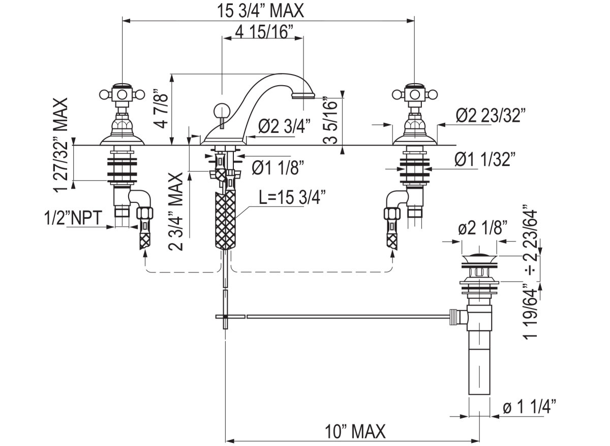 Rohl Viaggio Widespread Bathroom Faucet with Drain Assembly & Reviews ...