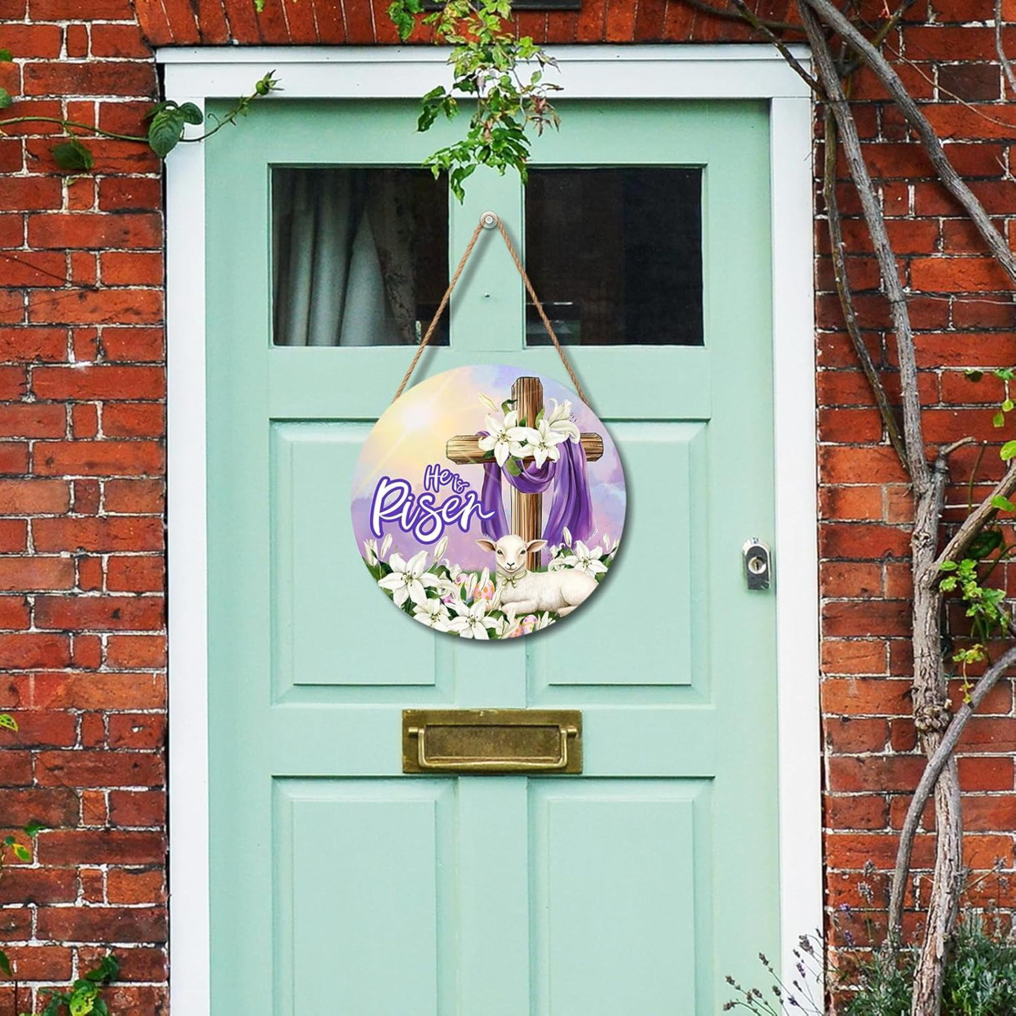 The Holiday Aisle® He Is Risen Easter Religious Cross Sign For Front ...