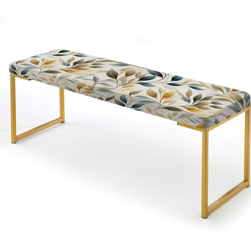 Design Art Neutral Leaves II - Plants Upholstered Gold Bench | Wayfair