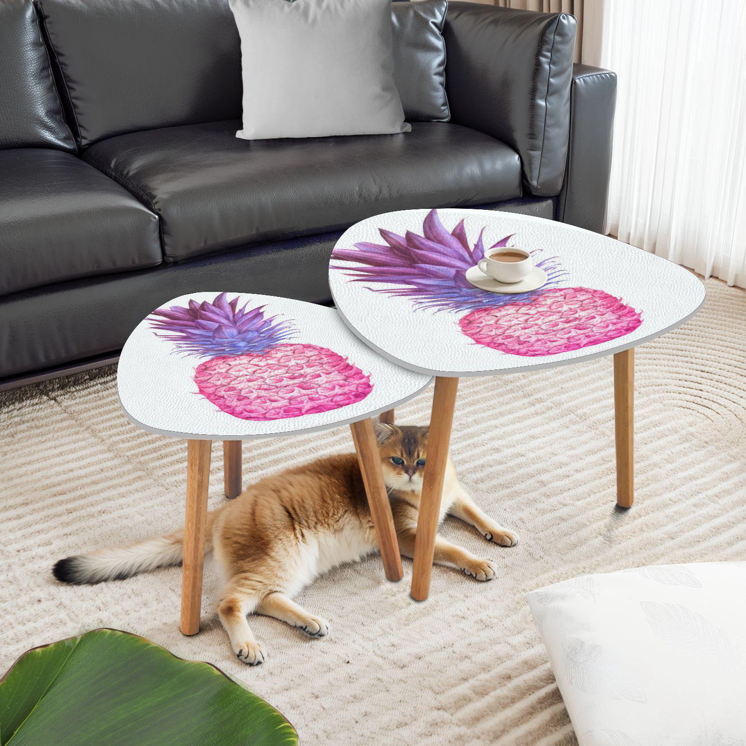 George Oliver Triangle Nesting Coffee Table Set of 2 watercolor pineapple white pineapple End ...