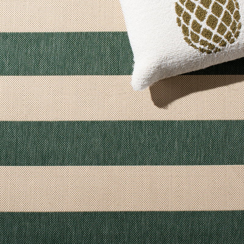 Sand & Stable™ Kempston Striped Beige/Dark Green Outdoor Area Rug ...