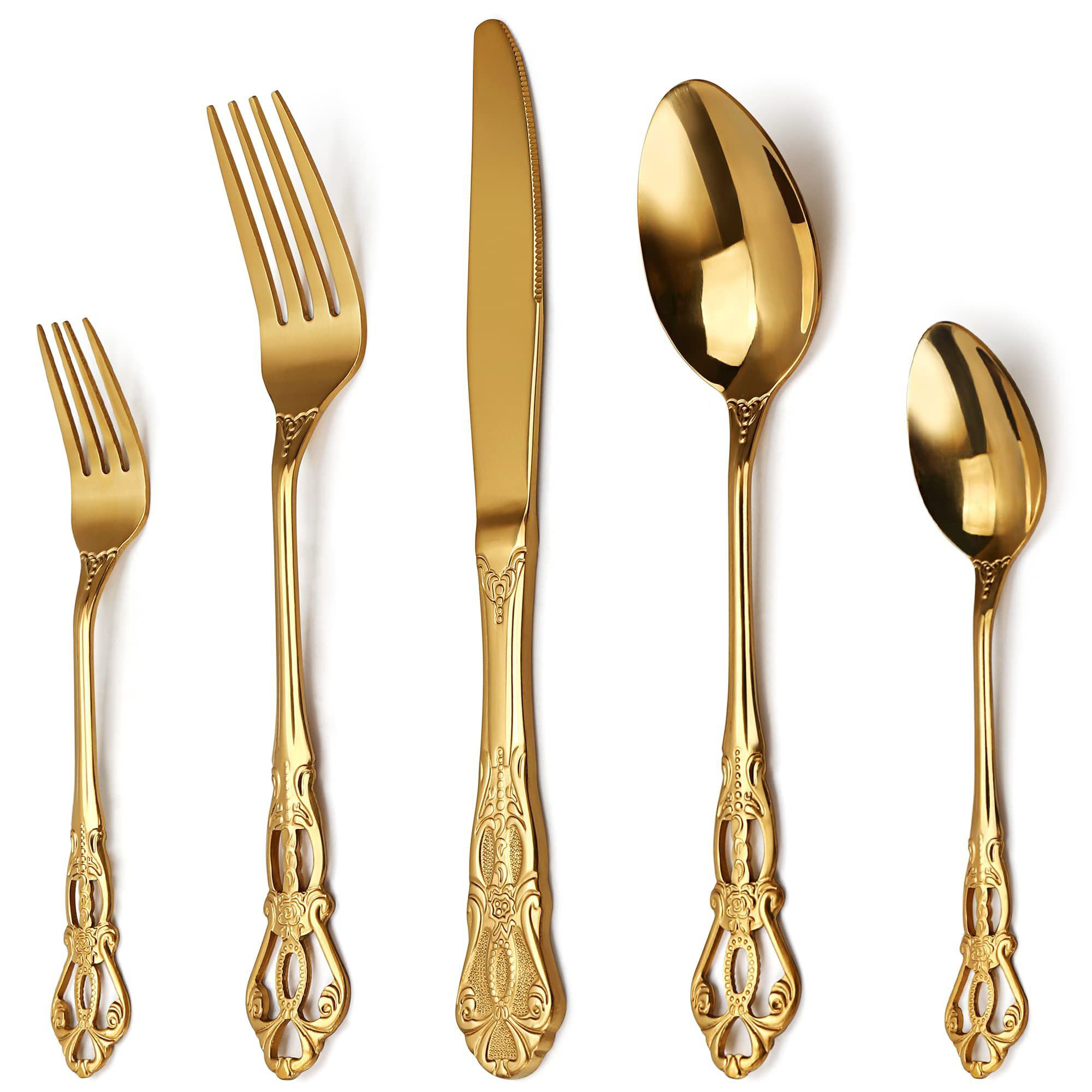 House of Hampton® Titanium Gold Plated Stainless Steel Flatware Set, 20 ...