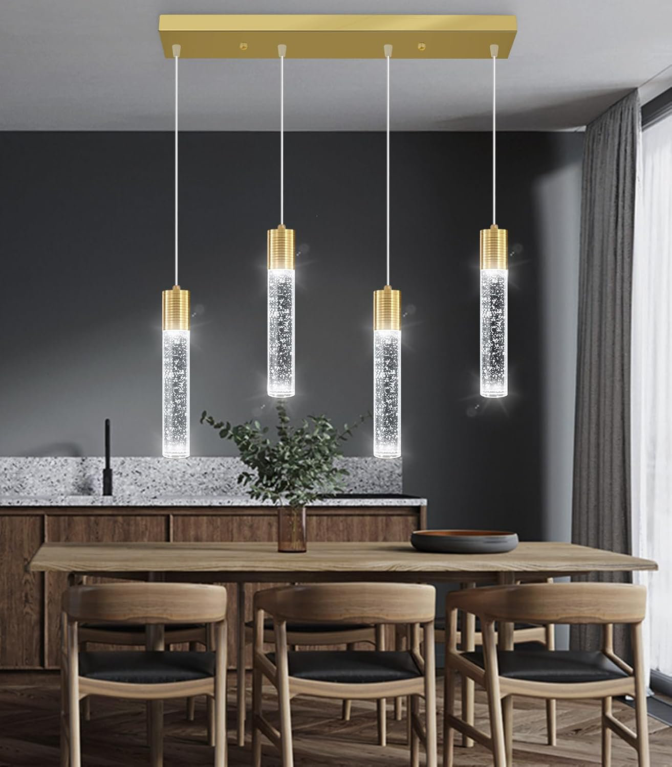 Mercer41 Modern Crystal Chandelier 4-Light Kitchen Island Pendant ...