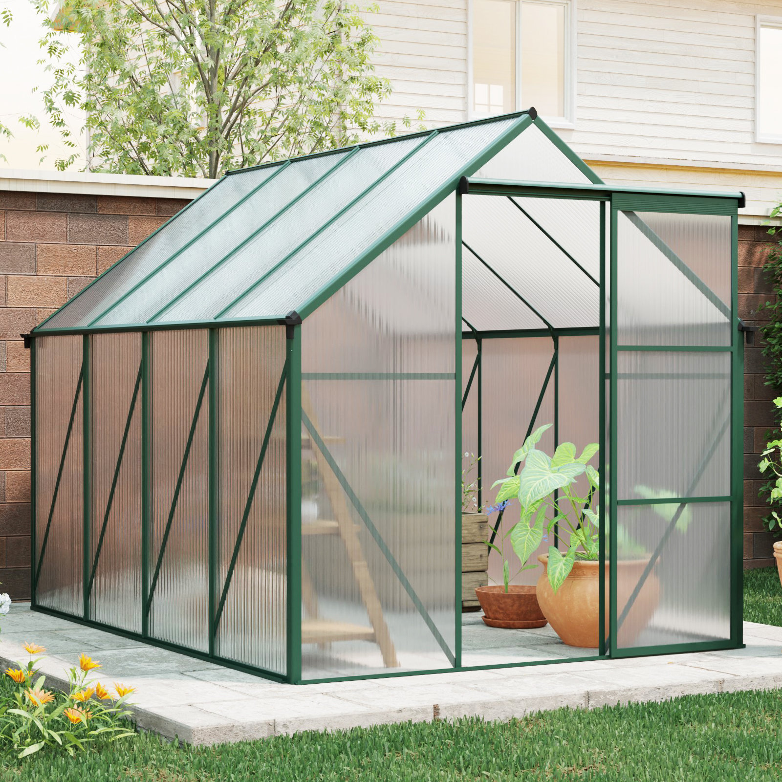 CLEANHOME 6x8 FT Polycarbonate Greenhouse Kit - UV-Blocking Panels ...