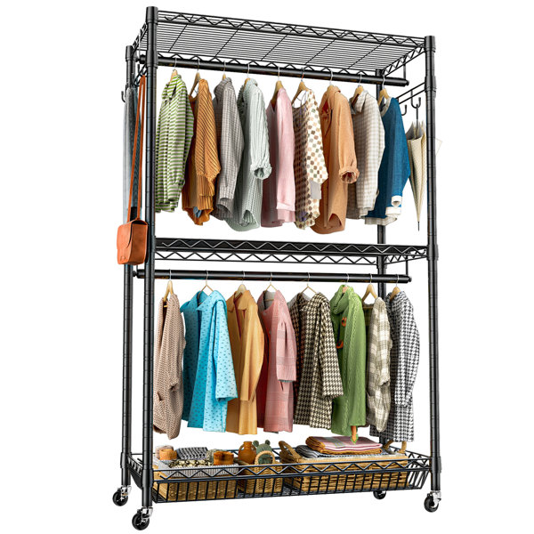 Rebrilliant Niyana 45" Rolling Clothes Rack, Clothing Racks for Hanging ...