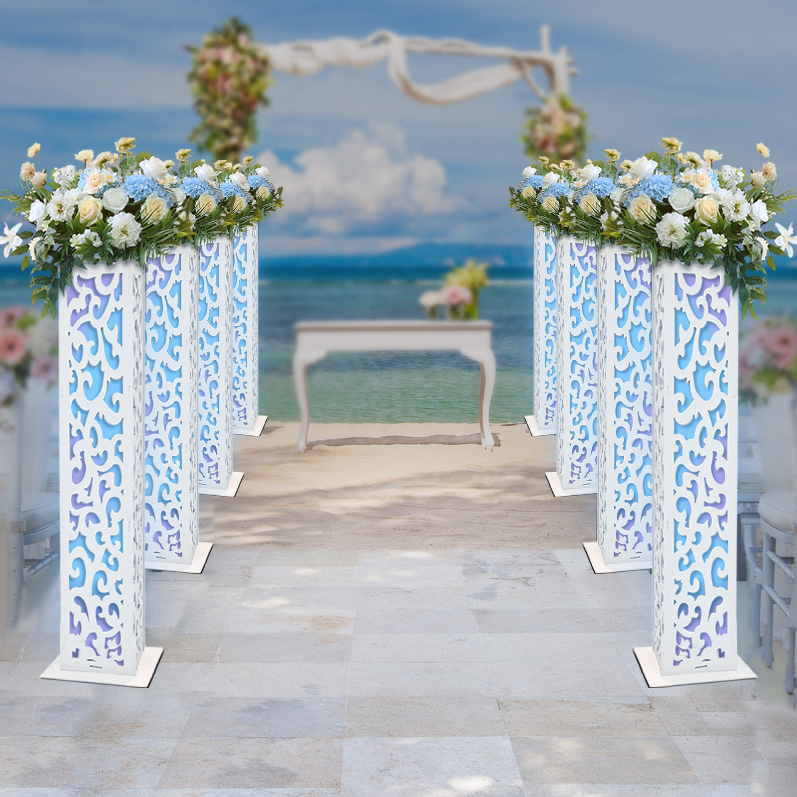 YYBSH Wedding Column Carved Pillar Decoration Flower Stands with LED ...