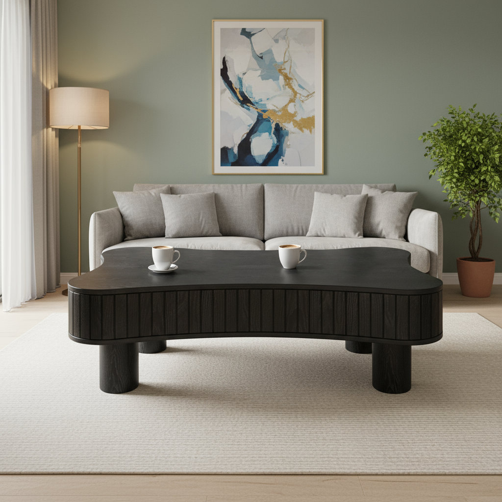 Ivy Bronx Living Room Lift Coffee Table (Black), Grooved Panel Hidden ...