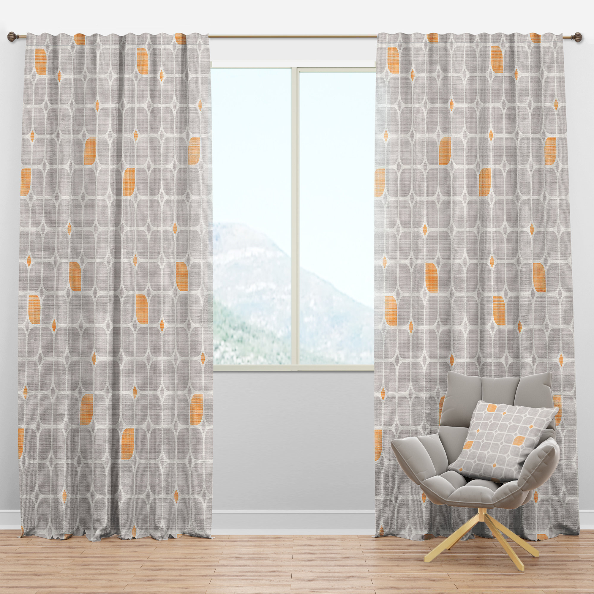 Design Art Retro Geometrical Pattern II - Geometric Curtain - Velvet ...