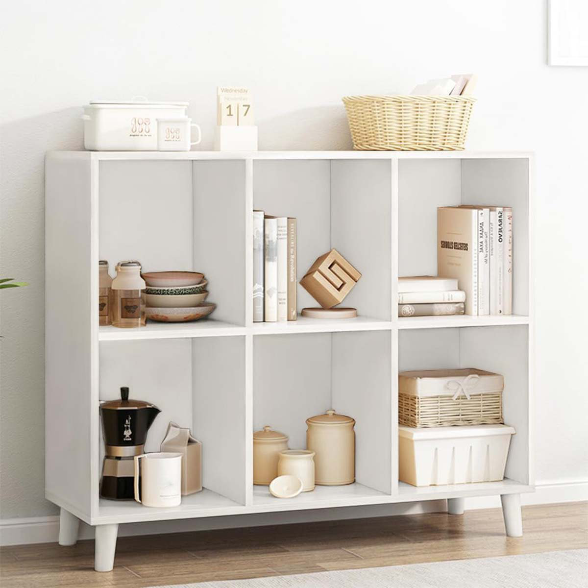 KINOFO Cube Low Bookcase - 2-Tier Freestanding Storage Display Cabinet ...