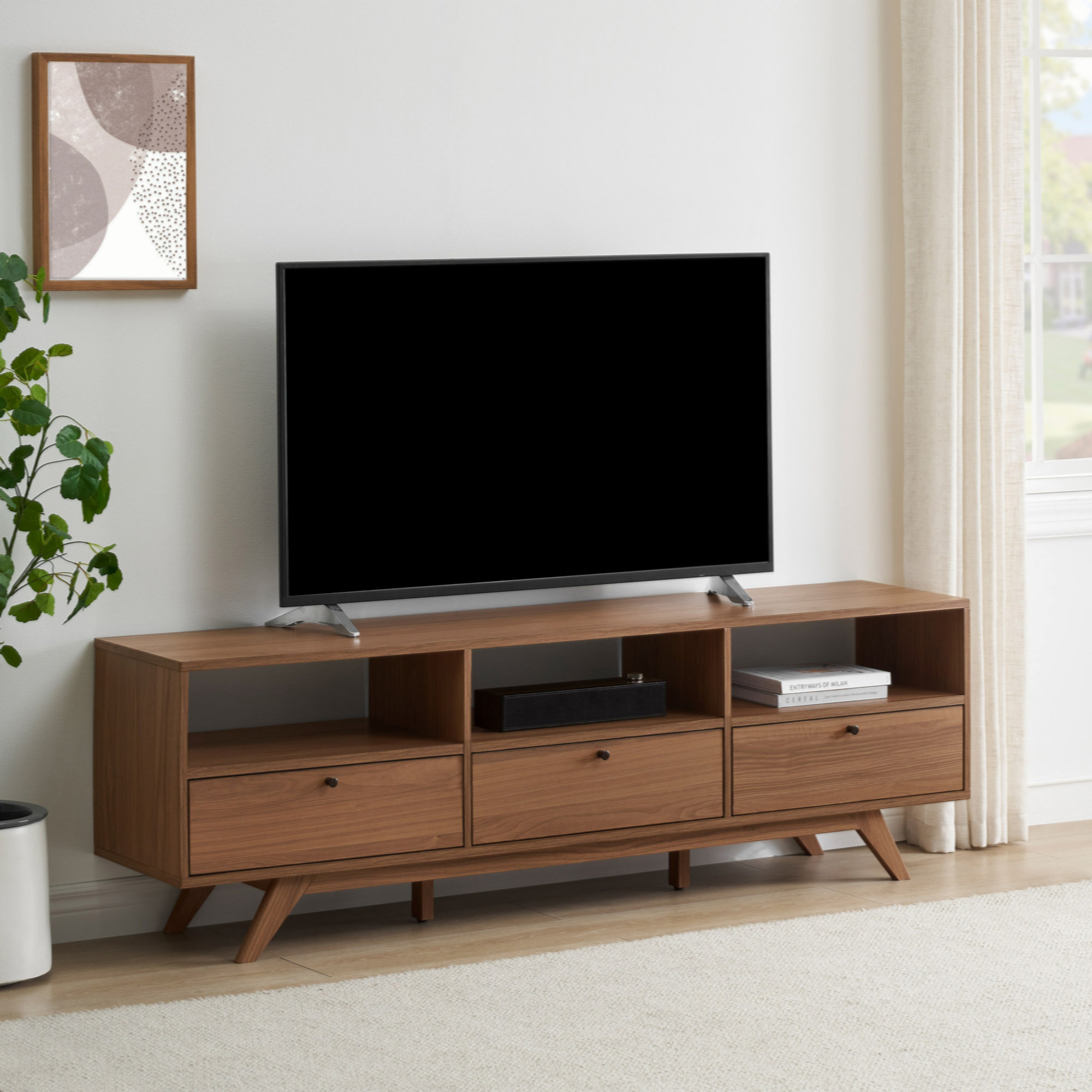 George Oliver Modern Scandi 3-Door Low Profile TV Stand For Tvs Up To ...