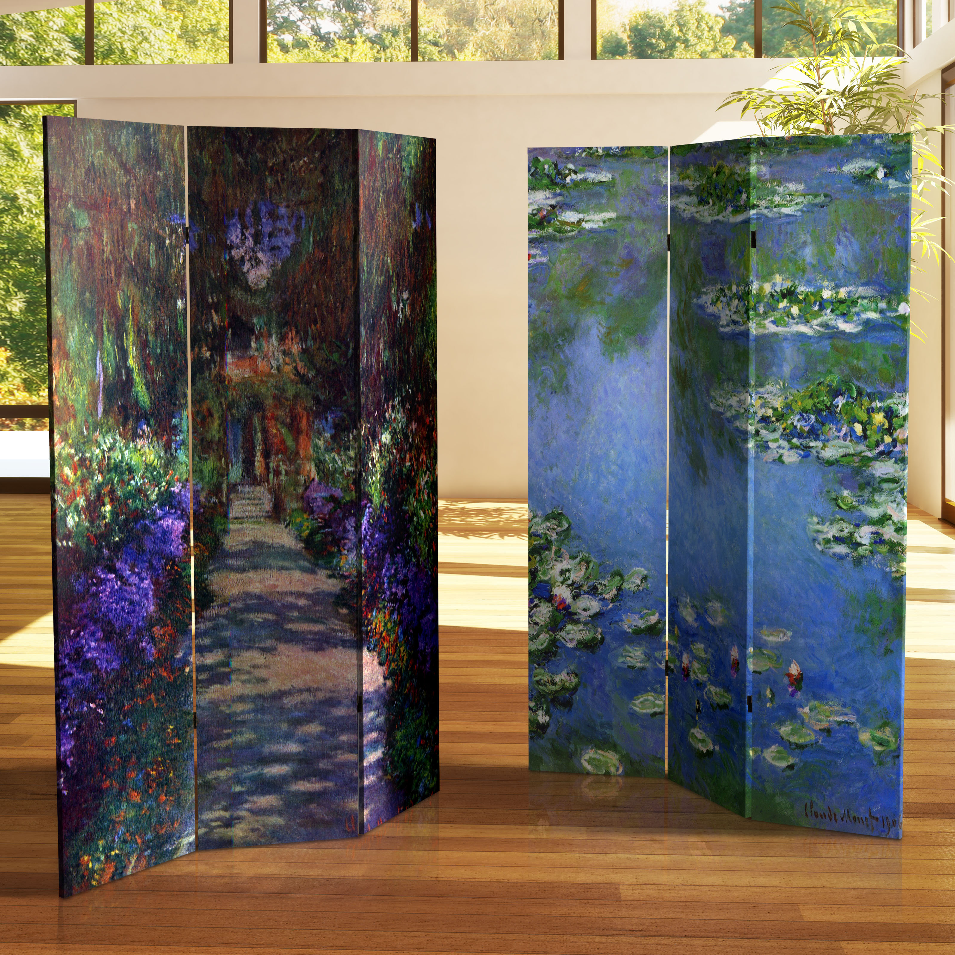 Charlton Home® Corte Monet Water Lilies Art Canvas Folding Screen ...